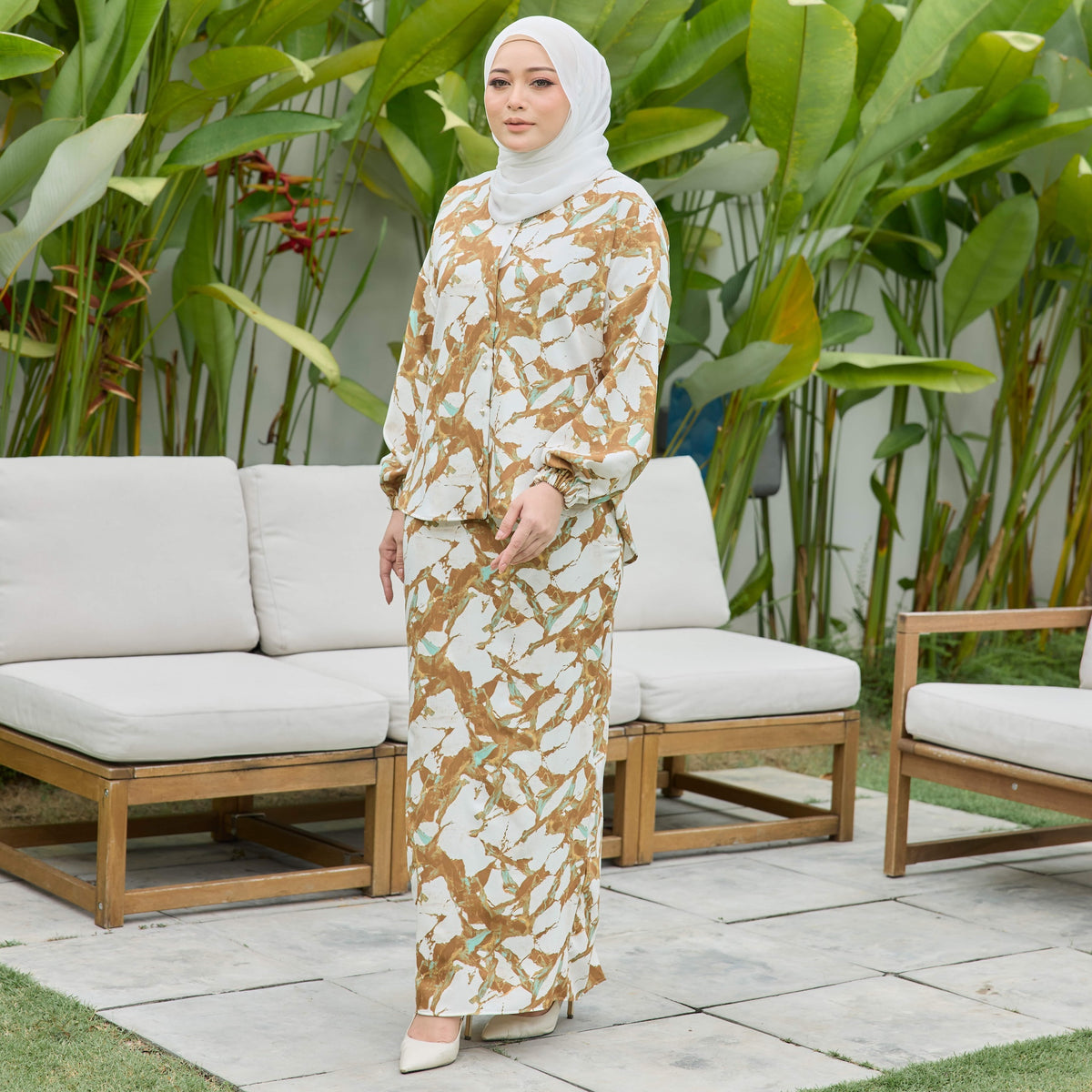 Aisul Tapered Kurung Set - Brown Marble – YOUWEARMODESTY
