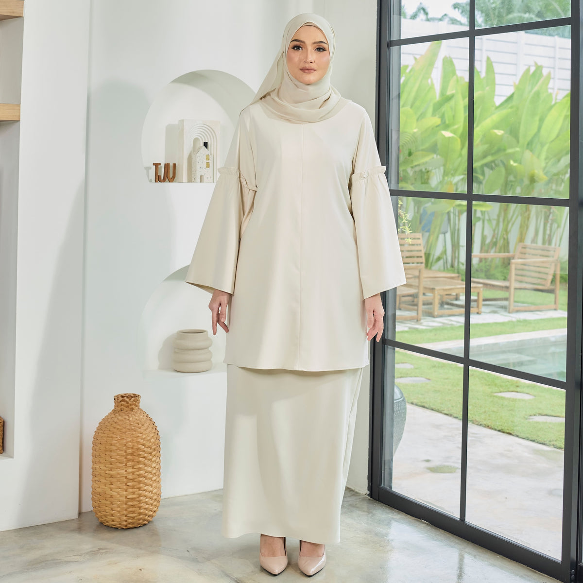 Timur Tunic Tapered Kurung Set - Beige – YOUWEARMODESTY