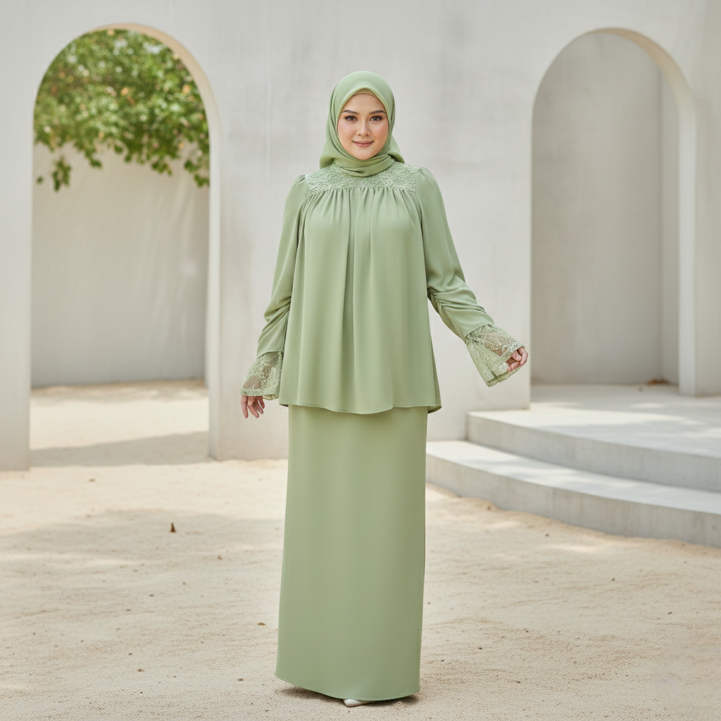 Angie Mermaid Kurung Set - Sage Green – YOUWEARMODESTY