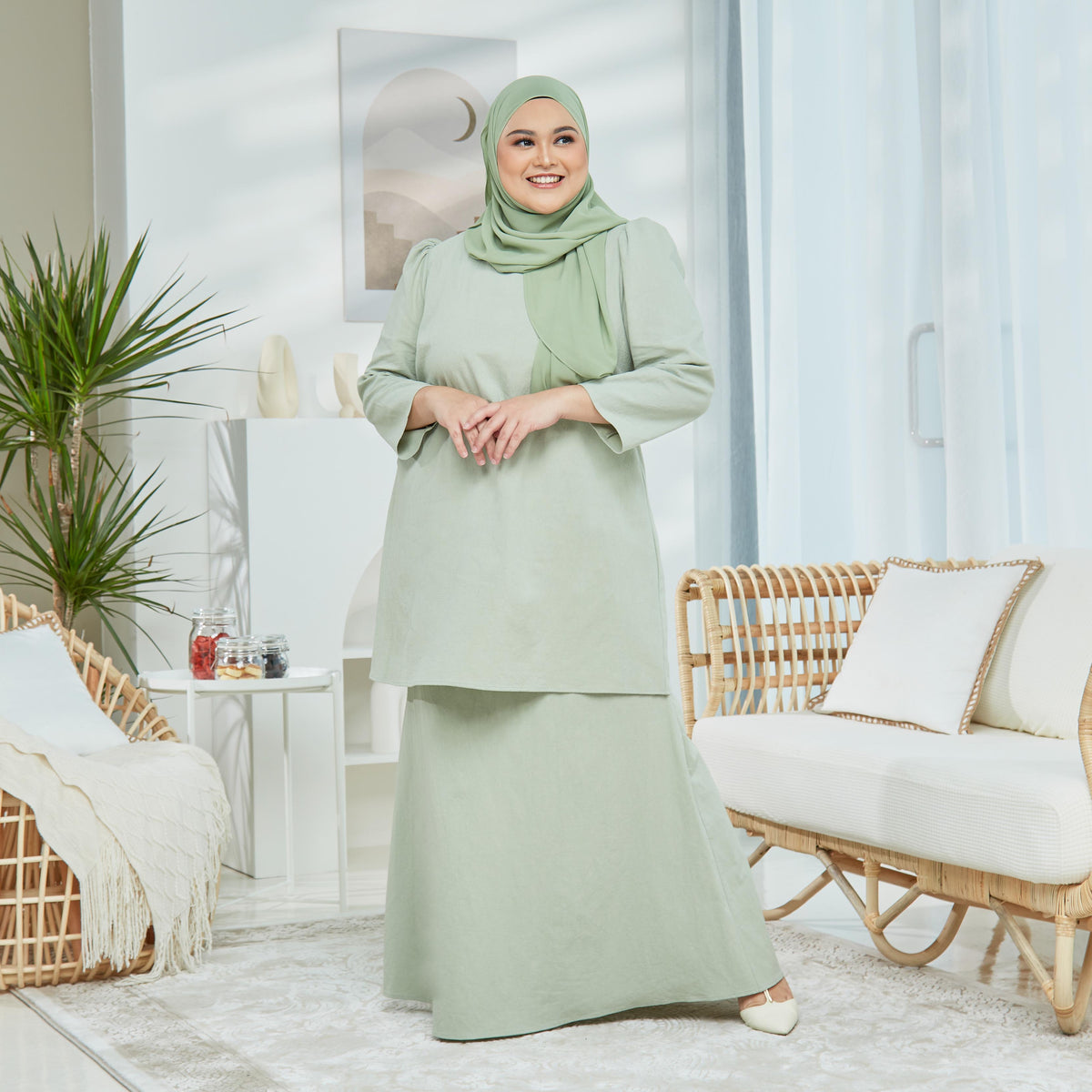 Calla Linen Mermaid Kurung Set - Seafoam Green – YOUWEARMODESTY