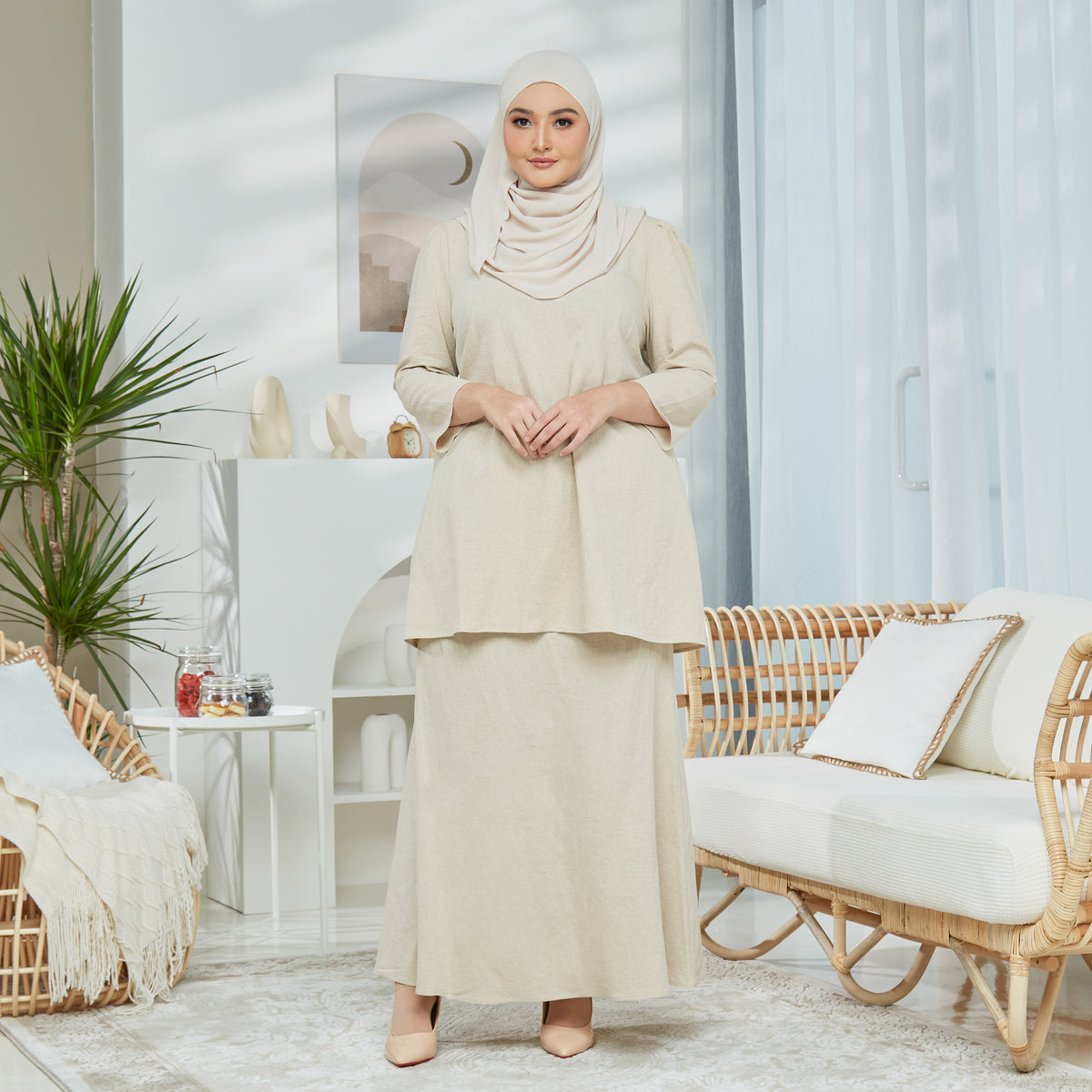 Calla Linen Mermaid Kurung Set - Beige – YOUWEARMODESTY